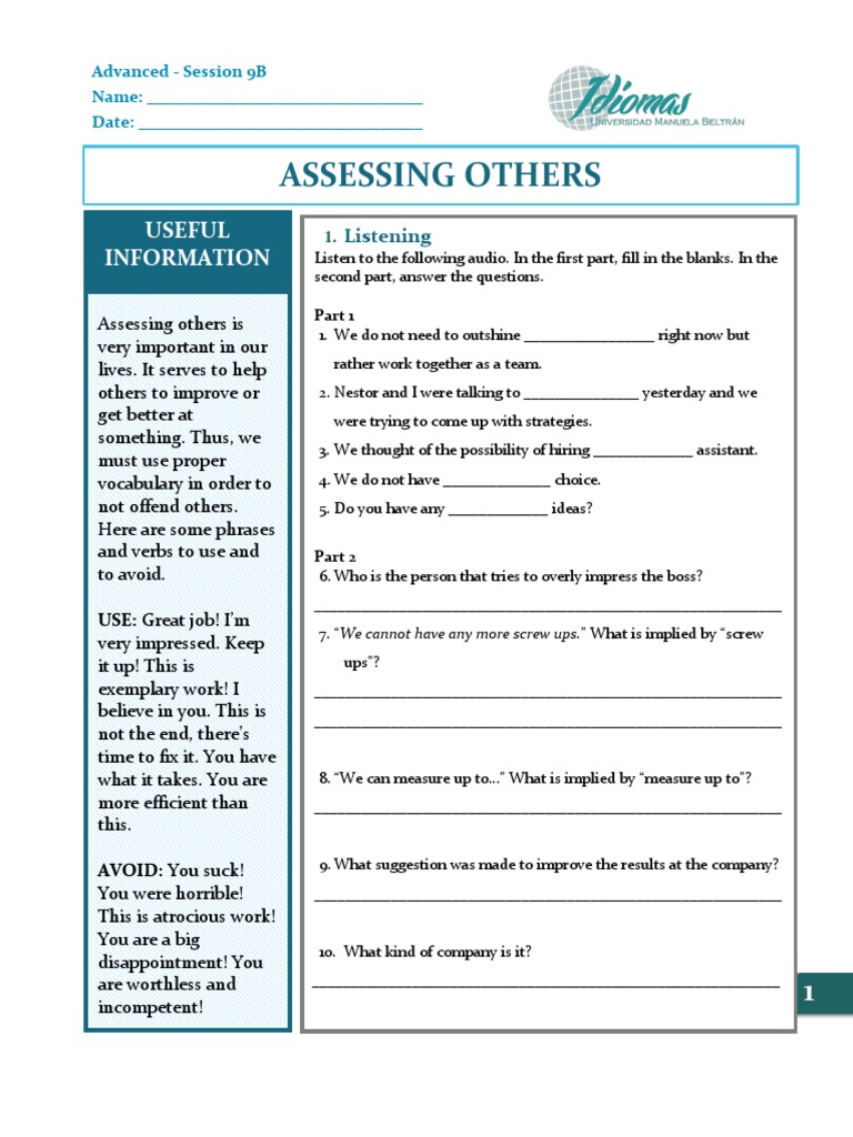 Assessing Others: Useful Information | Download Free PDF | Grammar | Syntax