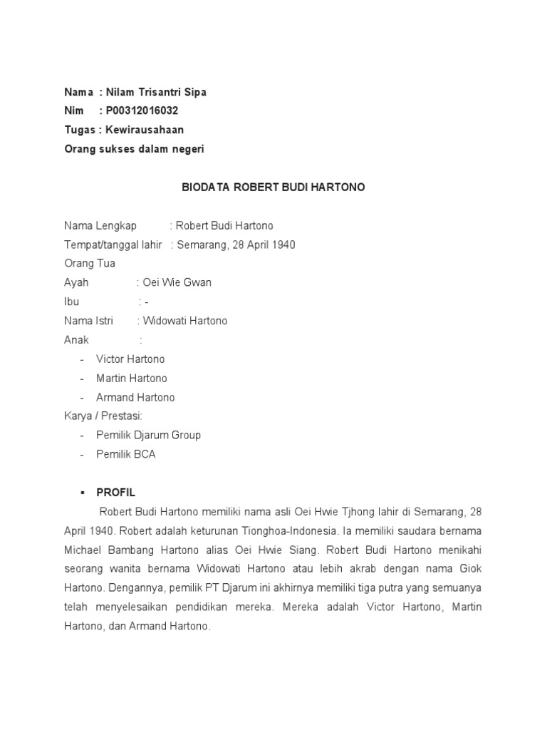 Biografi dan Karakter Robert Budi Hartono | PDF