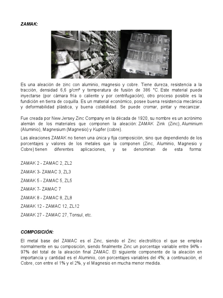 ZAMAK | PDF | Conjuntos de elementos químicos | Átomos