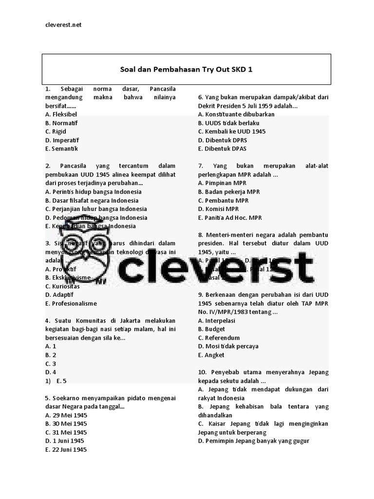 Soal Dan Pembahsan Try Out SKD 1 | PDF