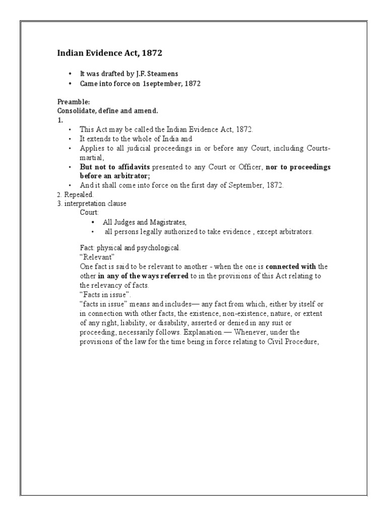 Evidence Act Notes | PDF
