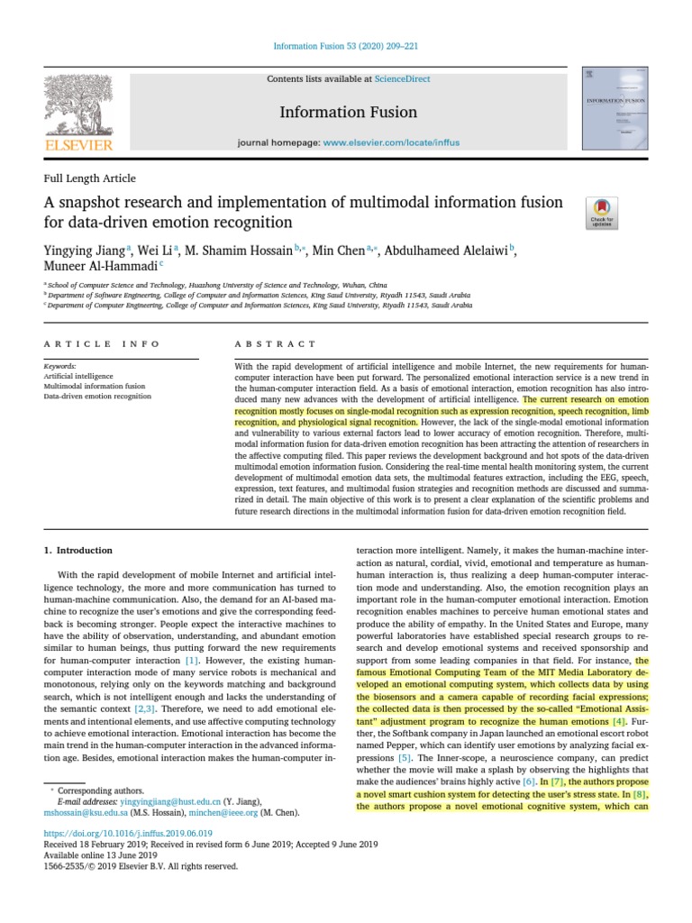 A Snapshot Research and Implementation of Multimodal Information Fusion For Data-Driven Emotion ...