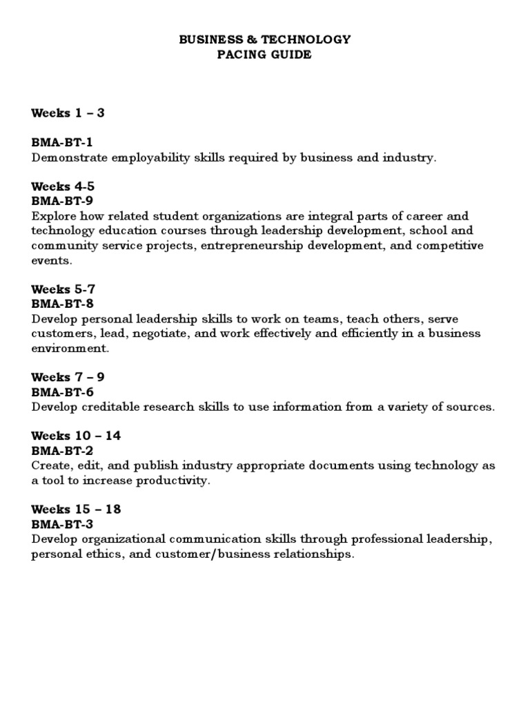 Pacing Guide Business Technology | PDF