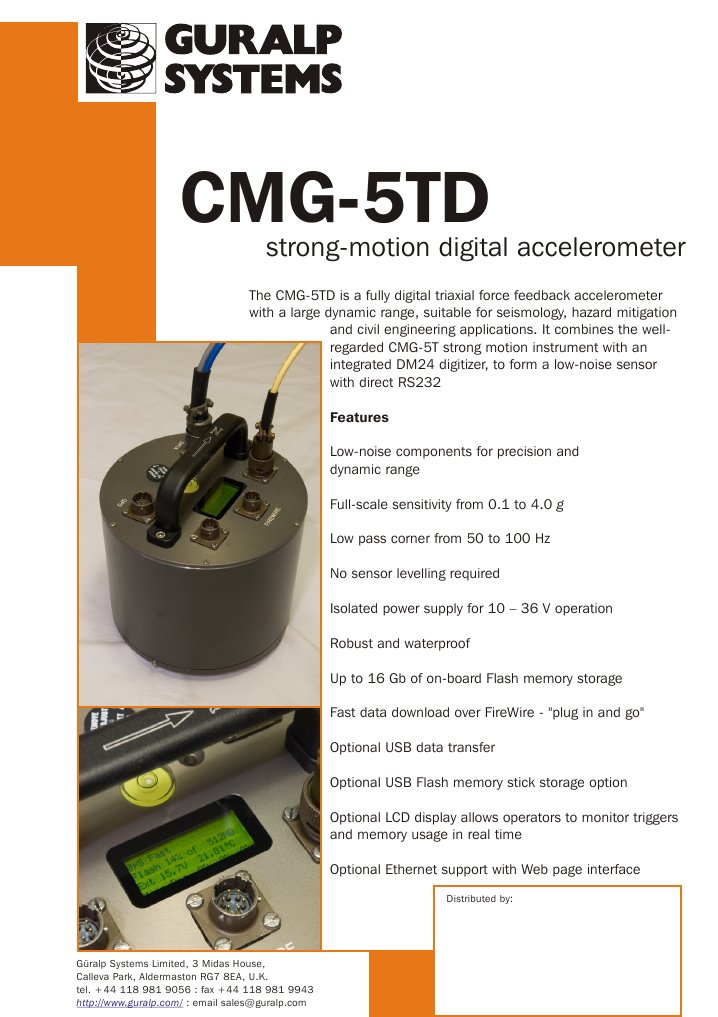 CMG-5TD Digital Accelerometer Overview | PDF | Accelerometer | Computer Network