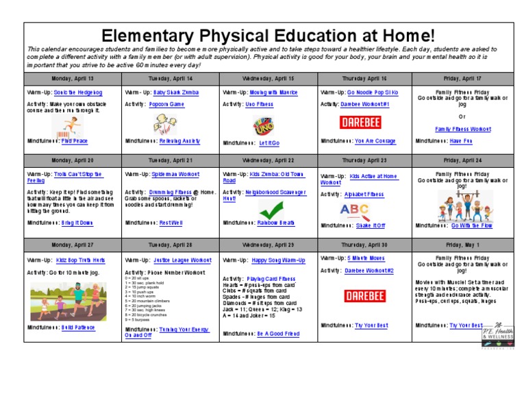 Elementary Physical Education at Home! | PDF | Physical Exercise ...