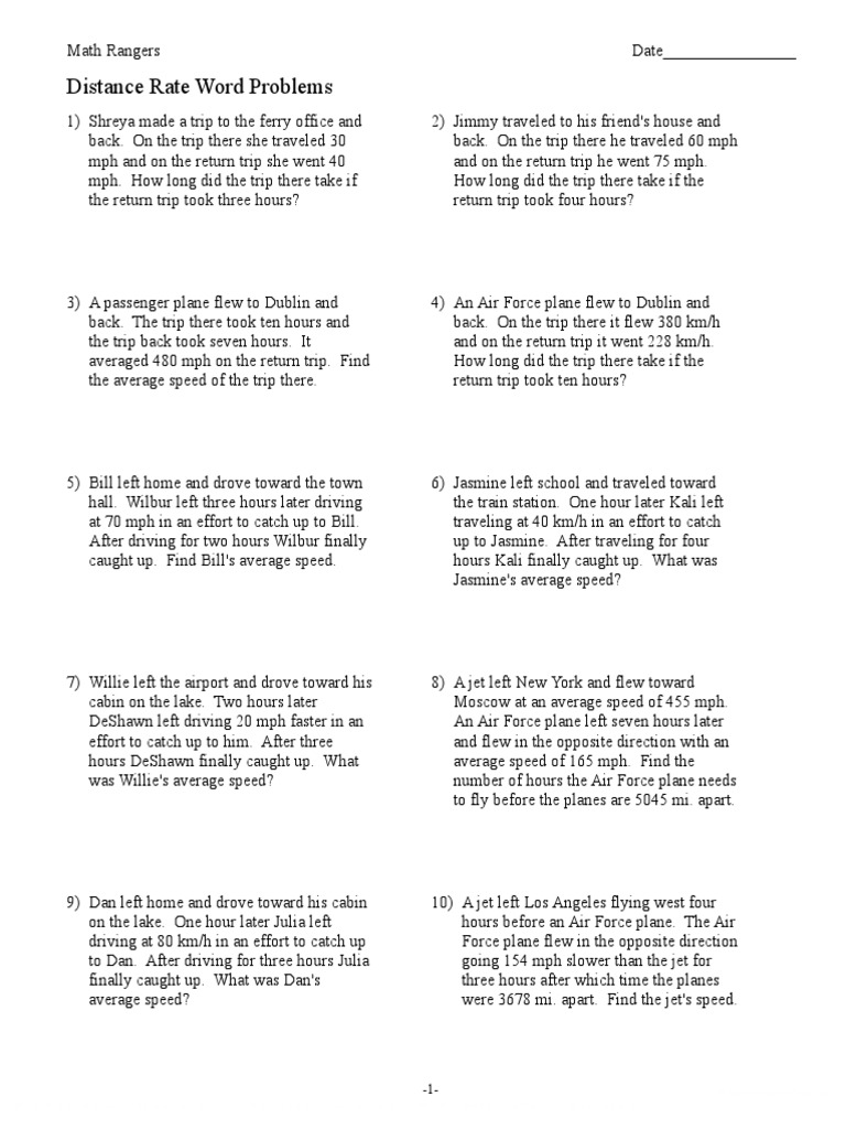Kuta Software - Distance Rate Word Problems 2 Pages | PDF | Train | Speed
