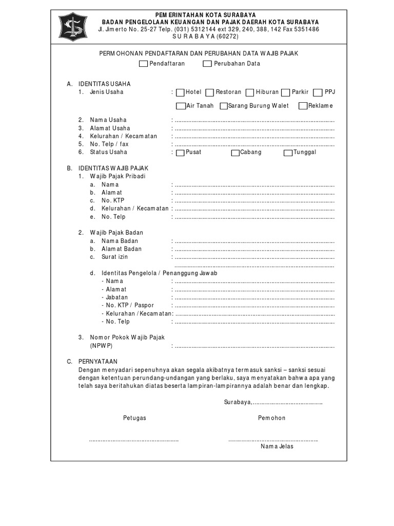 Surat Pendaftaran Objek Pajak Restoran PDF | PDF