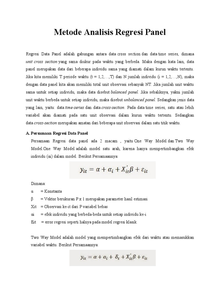 Rangkuman Metode Analisis Regresi Panel | PDF