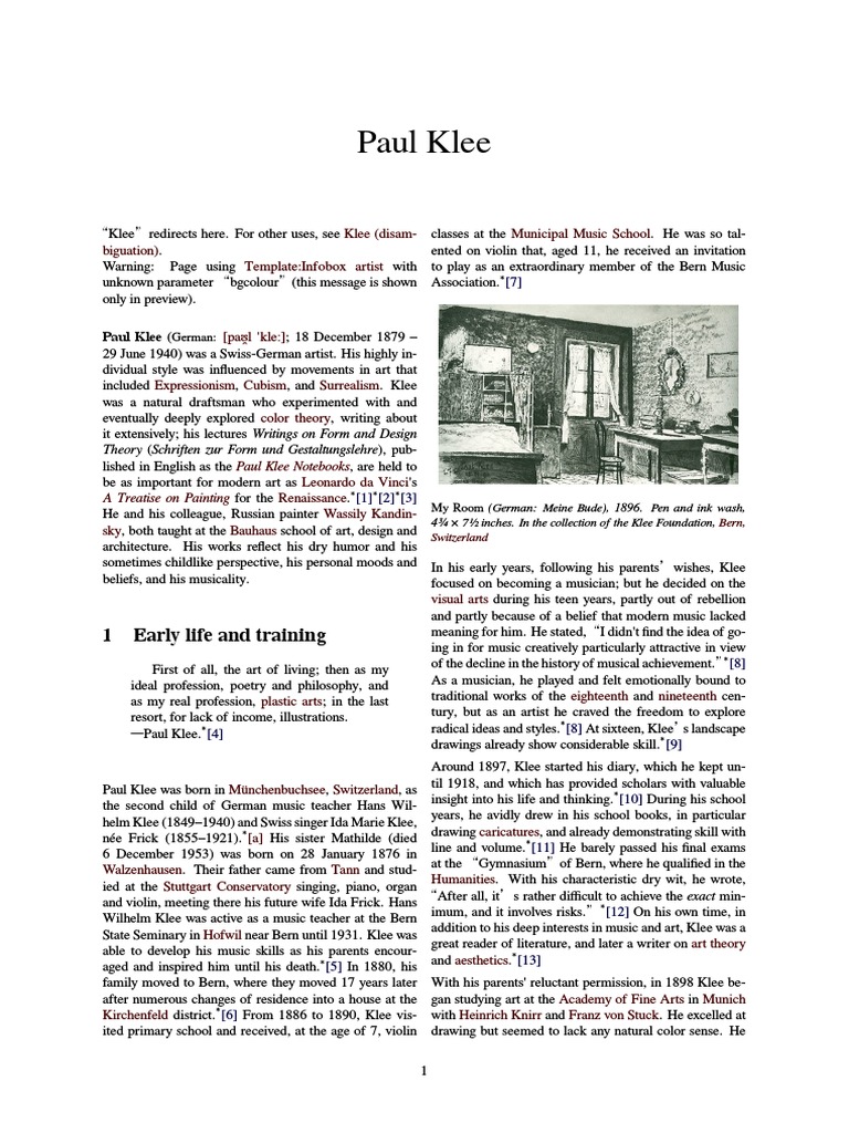 Paul Klee: 1 Early Life and Training | PDF | Art Media | Paintings