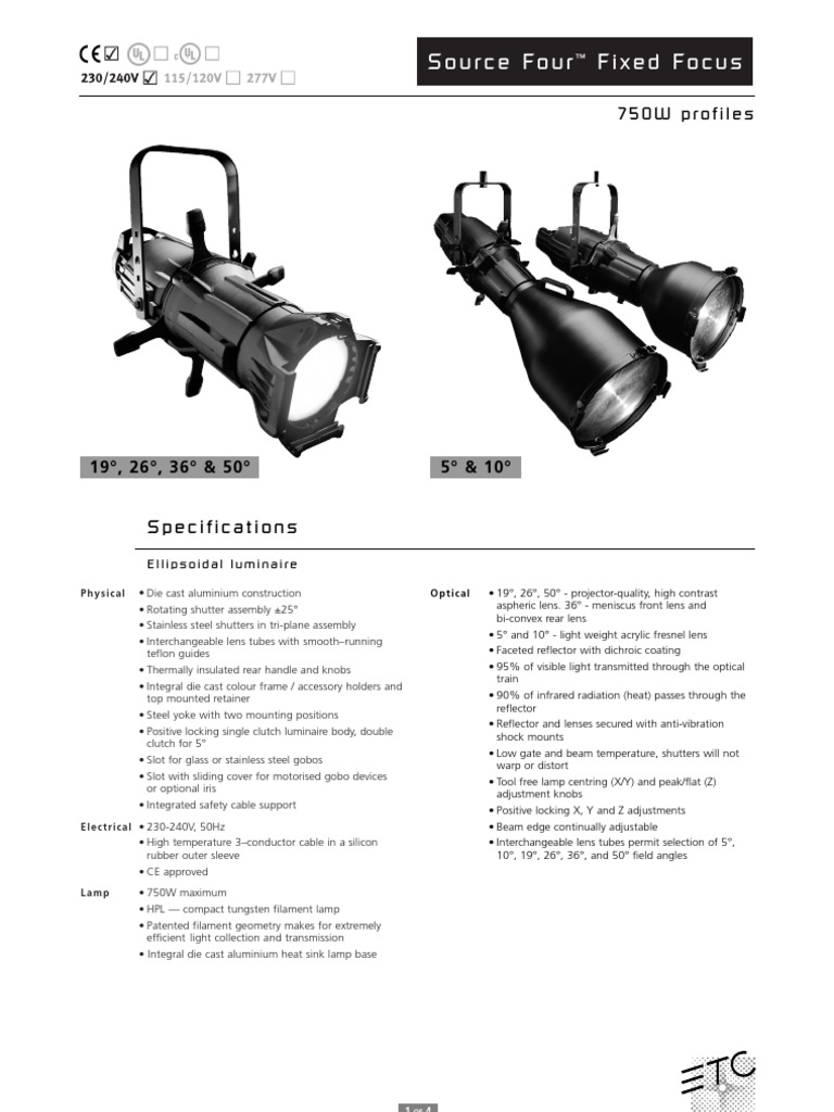 Source Four Fixed Focus: Specifications | PDF | Applied And ...