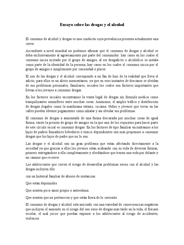 Ensayo Sobre Las Drogas y El Alcohol | PDF | La dependencia de sustancias | Alcoholismo