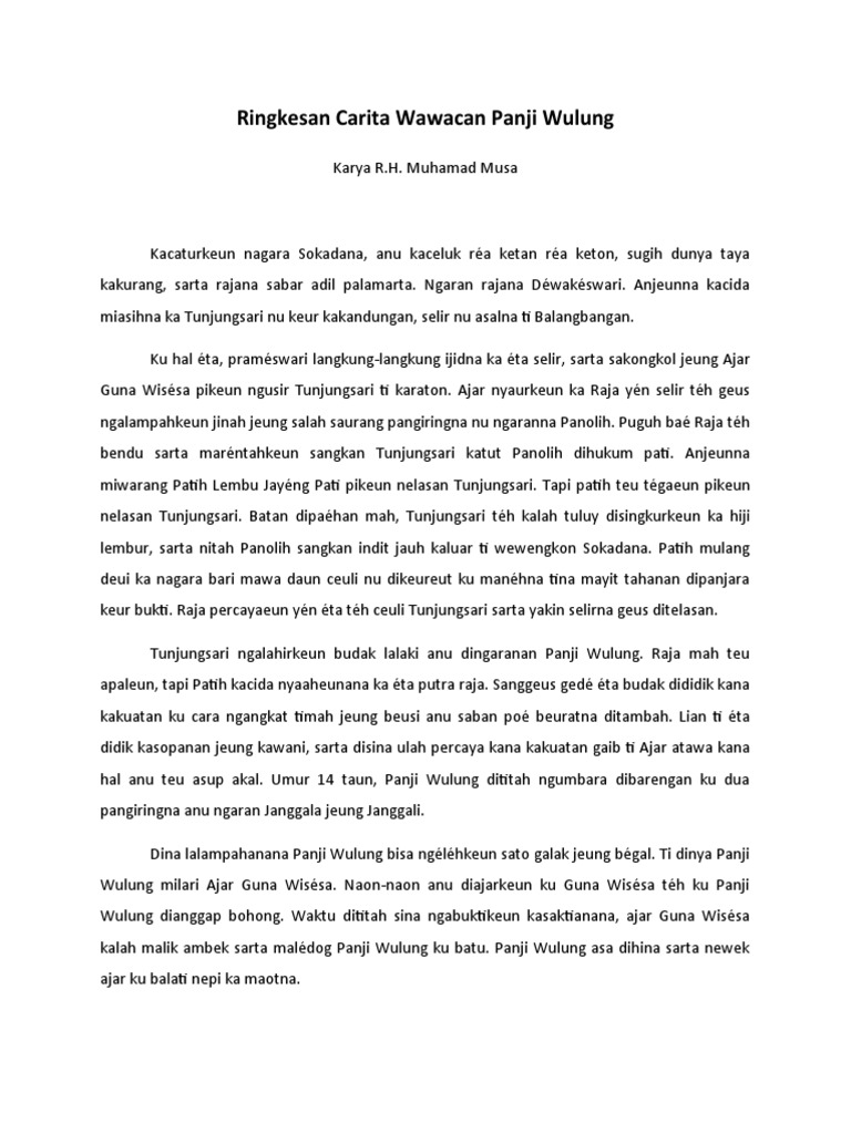 Ringkesan Carita Wawacan Panji Wulung | PDF