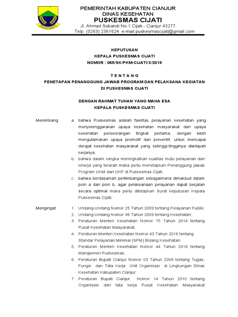 SK PJ Program Puskesmas Cijati | PDF | Kesehatan Holistik