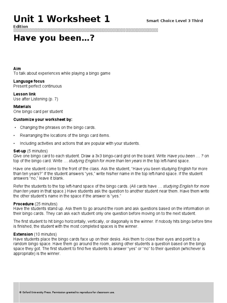 Unit 1 Worksheet 1: Have You Been ? | PDF | Classroom | Schools