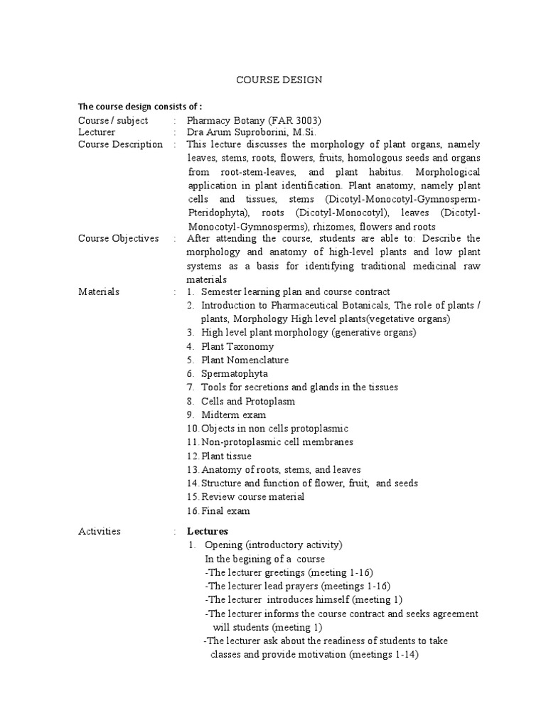 COURSE DESIGN Bu Arum | PDF | Organ (Anatomy) | Botany