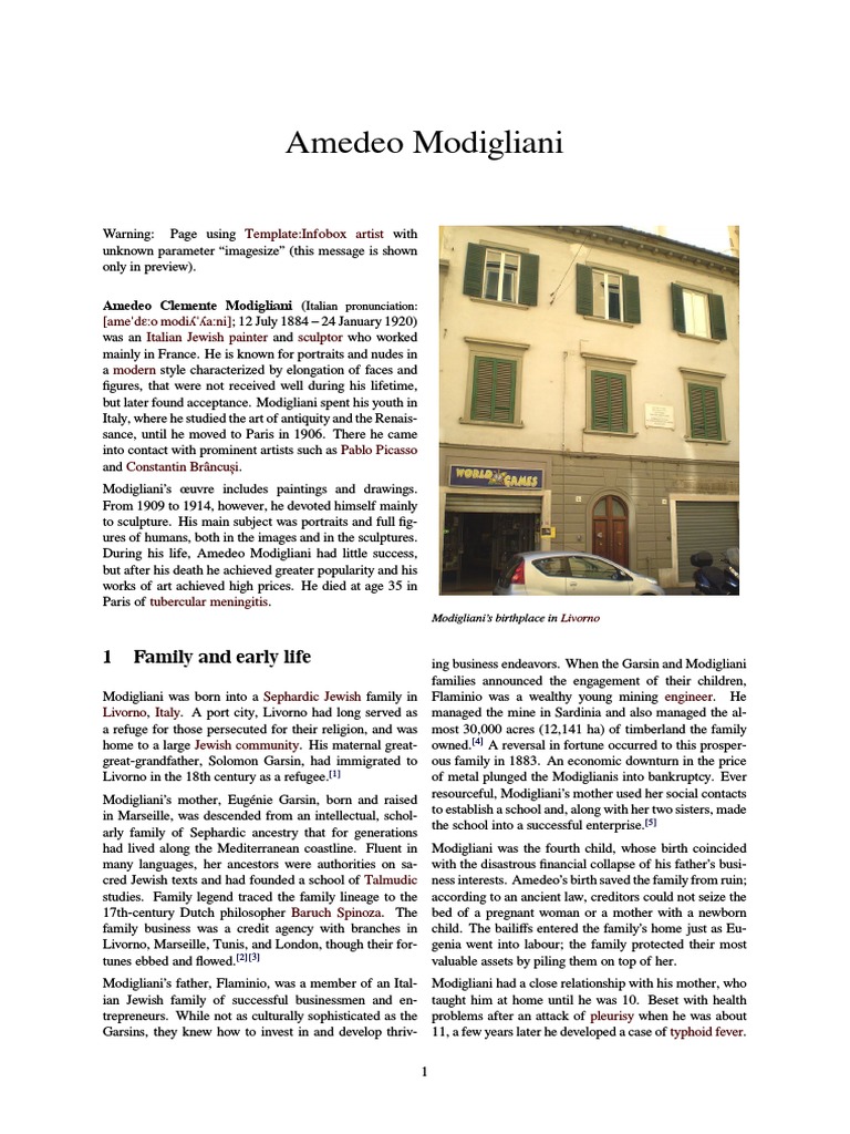Amedeo Modigliani: 1 Family and Early Life | PDF | Paintings
