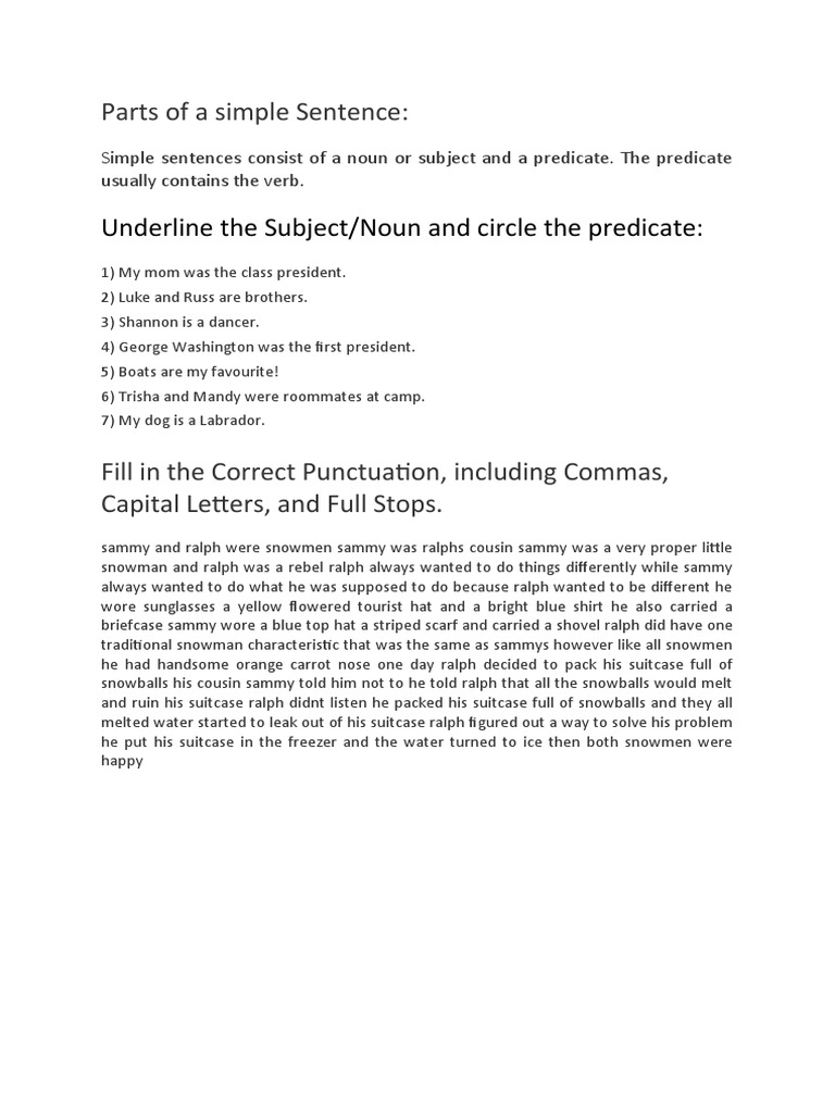 Parts of A Simple Sentence | PDF