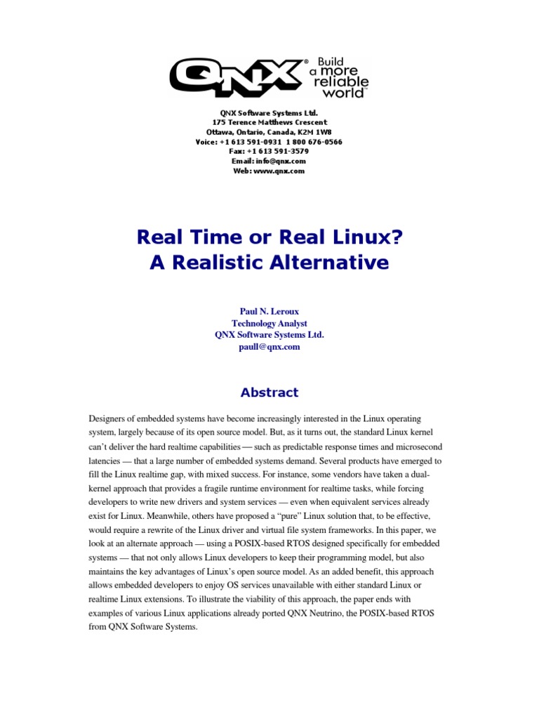 QNX - Real Time or Real Linux | PDF | Embedded System | Operating System