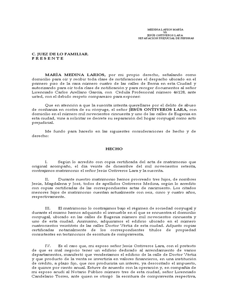 Modelo de Escrito Por El Que Se Solicita La Separación de Personas Como ...
