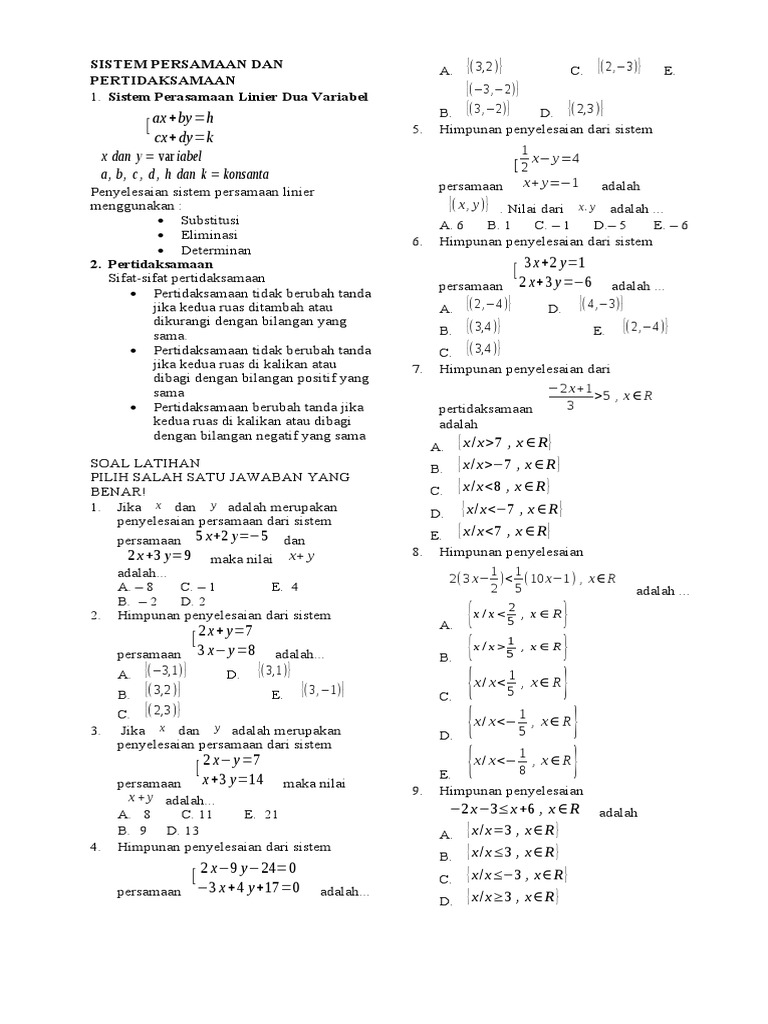 BHN Ajar Per. Dan Pert Lin&kuadrat Dan Fungsi | PDF