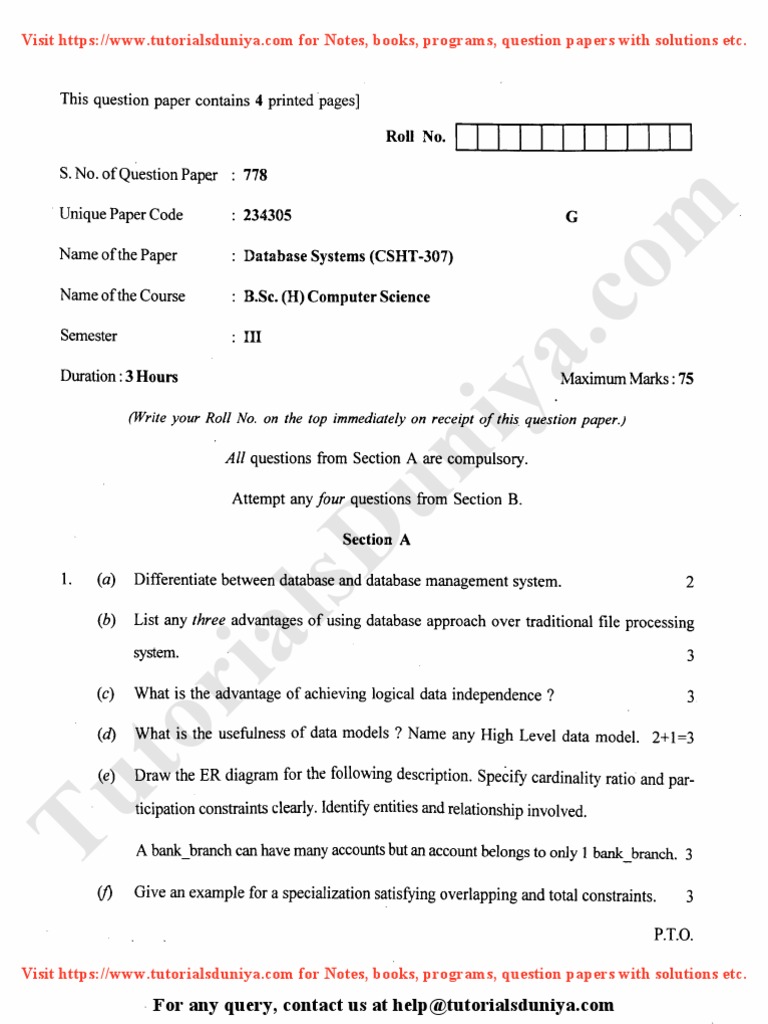 Database Management System Question Paper 2016 PDF | PDF | Data ...