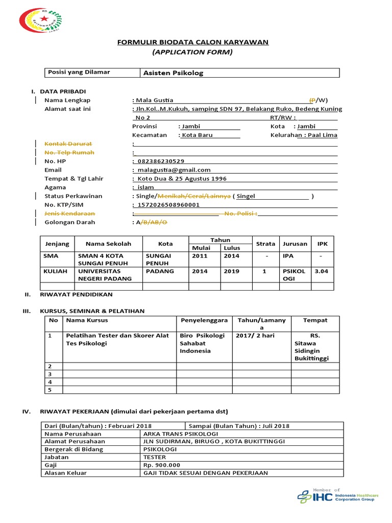 Formulir Biodata Calon Karyawan | PDF