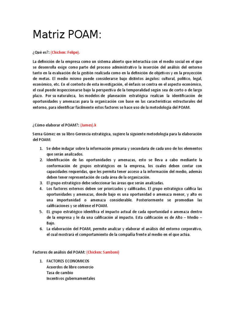 Matriz POAM:: (Chicken: Felipe) | Planificación | Tecnología