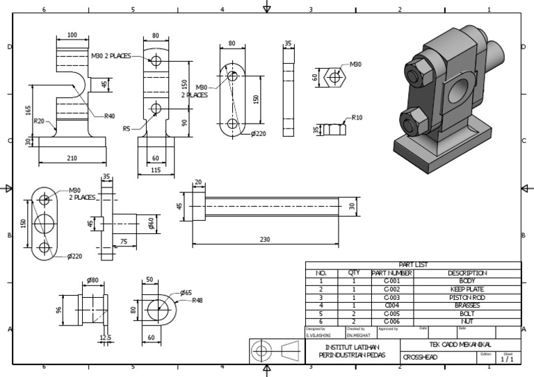 Crosshead Assembly Drawing Details | PDF | Steam Engine | Engines