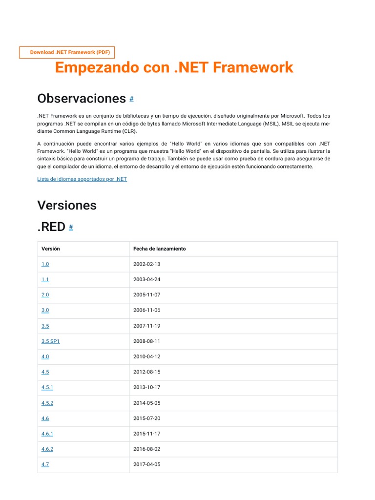 Framework - Empezando Con .NET Framework - .Net Tutorial | PDF | .NET ...