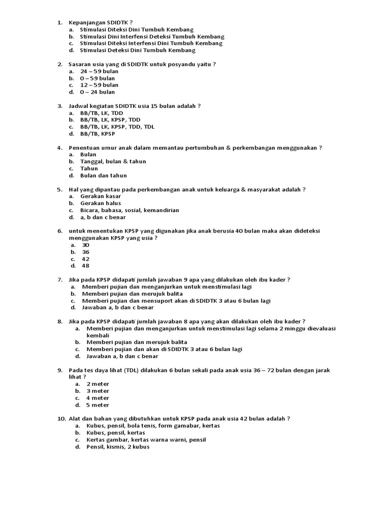 Soal SDIDTK | PDF | Kesehatan Holistik