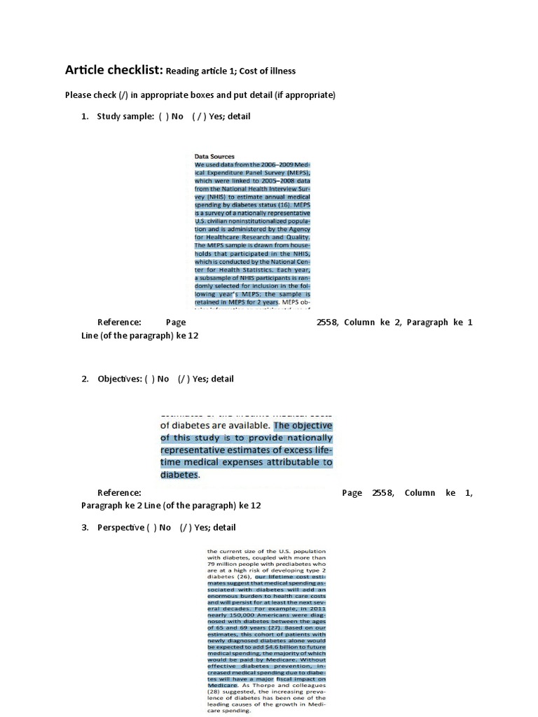 Article Checklist:: Reading Article 1 Cost of Illness | PDF