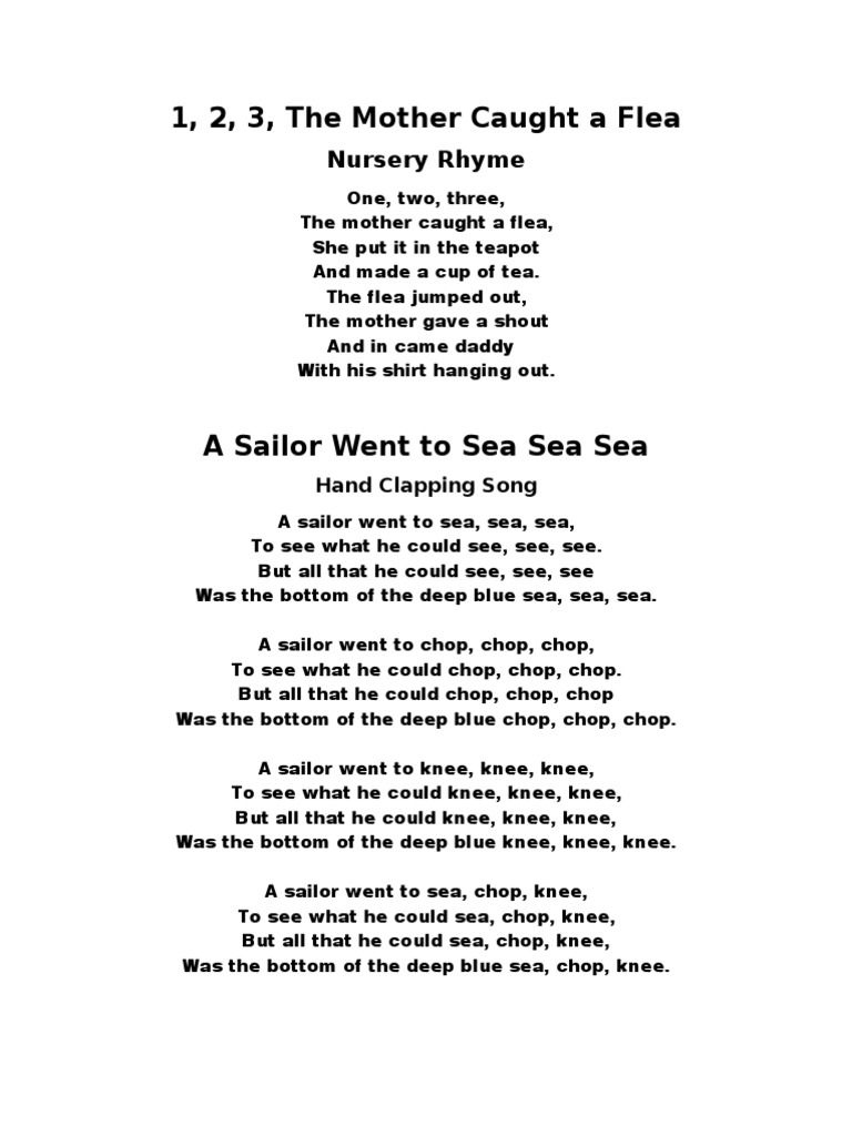 1, 2, 3, The Mother Caught A Flea: Nursery Rhyme | PDF