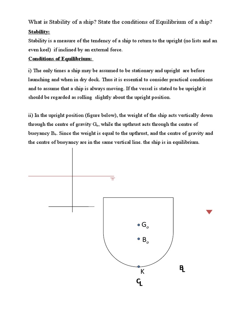 Ship Stability and Equilibrium Conditions | PDF