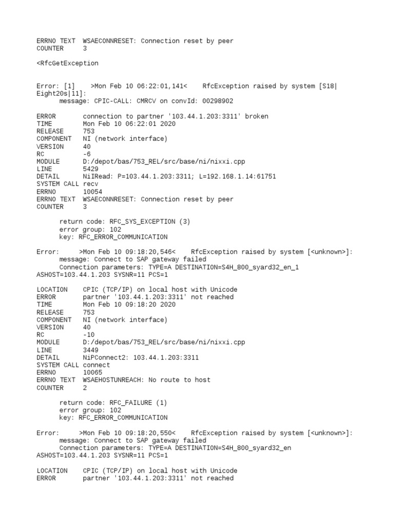 SAP Gateway Connection Errors | PDF | Internet Protocols | Transmission ...