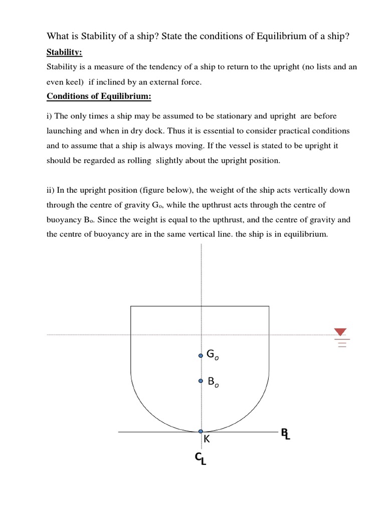 Ship Stability and Equilibrium Conditions | PDF
