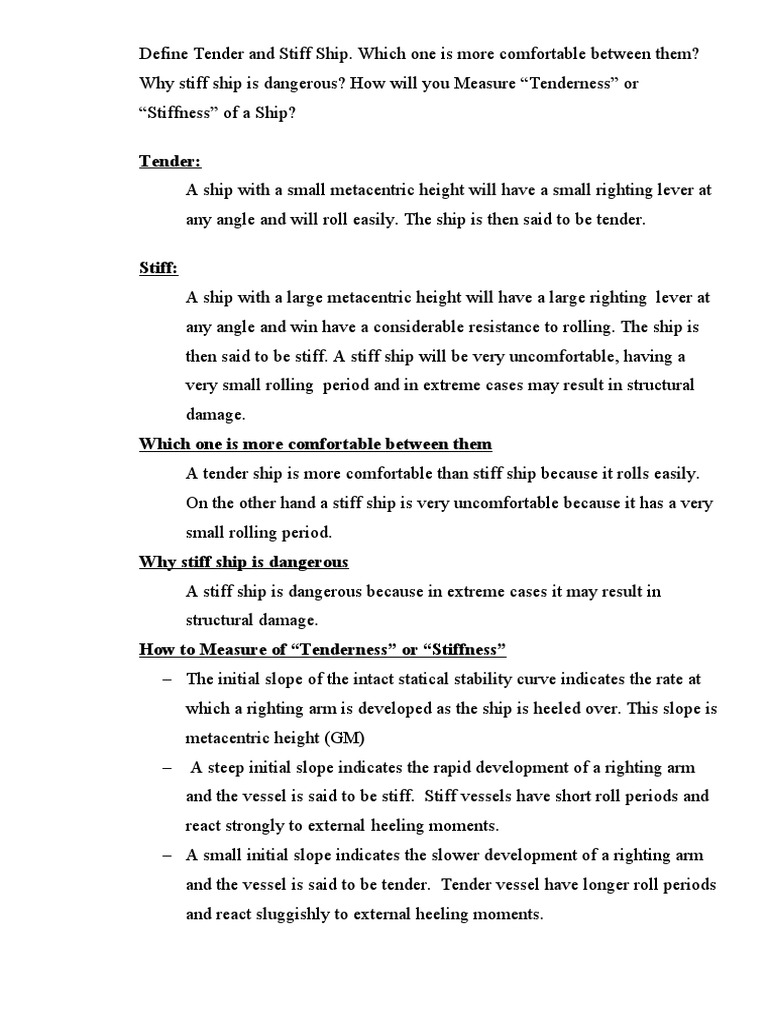 Tender vs Stiff Ships: Comfort & Safety | PDF