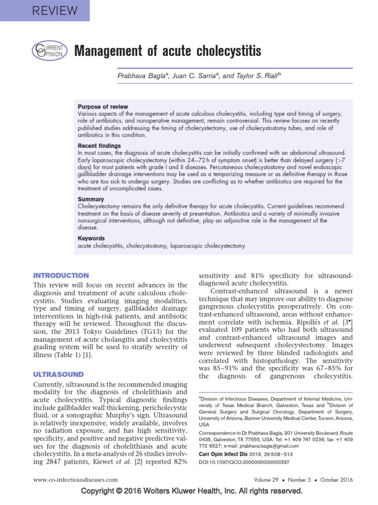 Management of Acute Cholecystitis: Review | PDF | Medicine | Clinical ...
