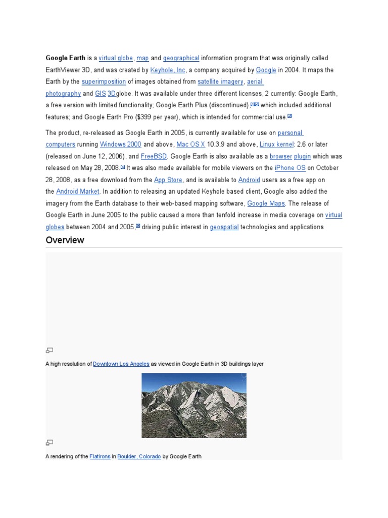 Google Earth Wikipedia | PDF | 3 D Computer Graphics