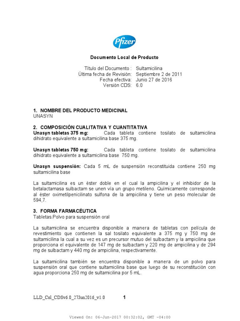 LLD Sultamicina Unasyn Susp Tabs cds6 | PDF | Penicilina ...