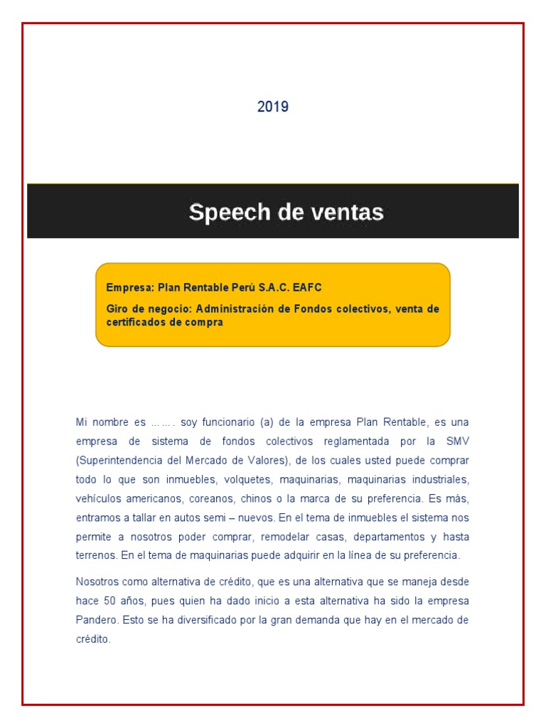 Speech de Venta | PDF | Dinero | Economias