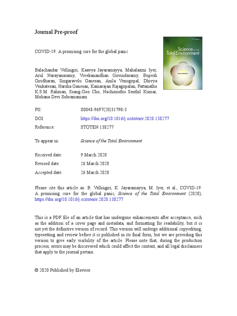 Journal Pre-Proof: Science of The Total Environment | PDF | Virus | Antiviral Drug