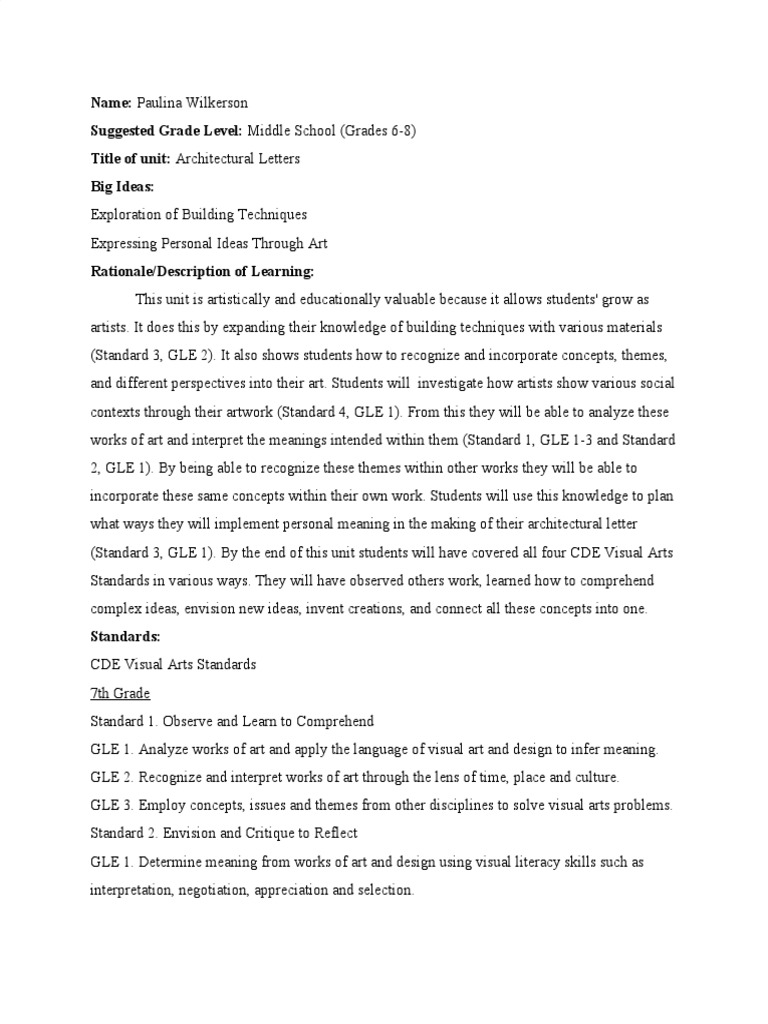 Name: Suggested Grade Level: Title of Unit: Big Ideas | PDF | Project ...