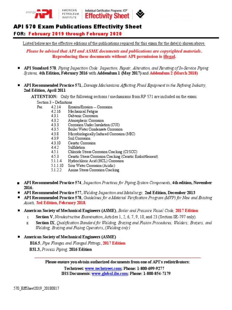 API 570 Exam Publications Effectivity Sheet: February 2019 Through ...