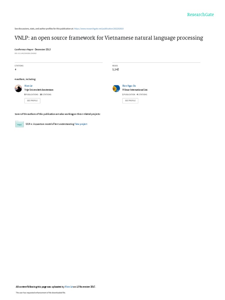 VNLP-an Open Source Framework For Vietnamese Natural Language Processing PDF | PDF | Parsing ...