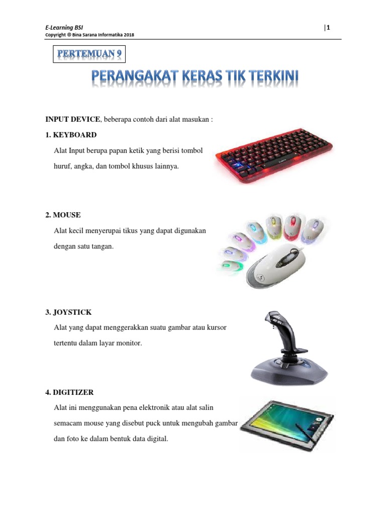 INPUT DEVICE, Beberapa Contoh Dari Alat Masukan: 1. Keyboard | PDF