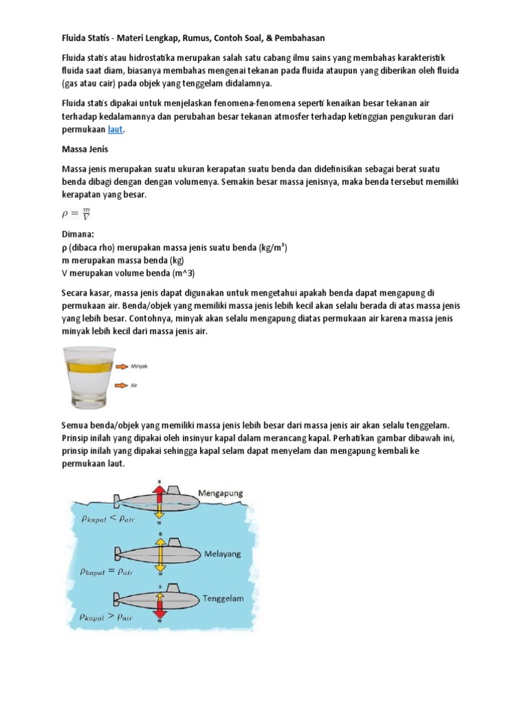 Fluida Statis: Konsep & Rumus Lengkap | PDF | Sains & Matematika