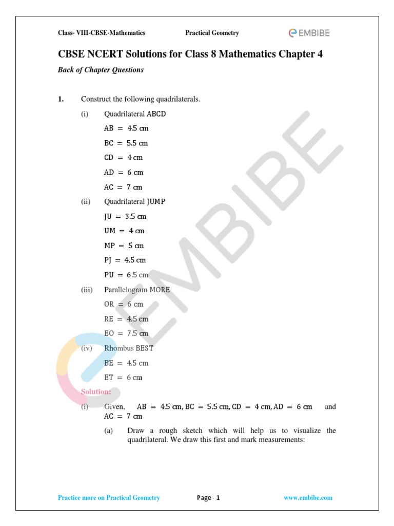 CBSE NCERT Solutions For Class 8 Mathematics Chapter 4: Back of Chapter ...