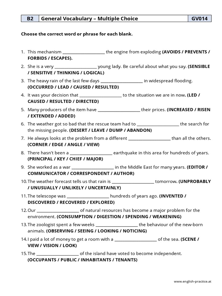 B2 General Vocabulary - Multiple Choice GV014: WWW - English-Practice ...