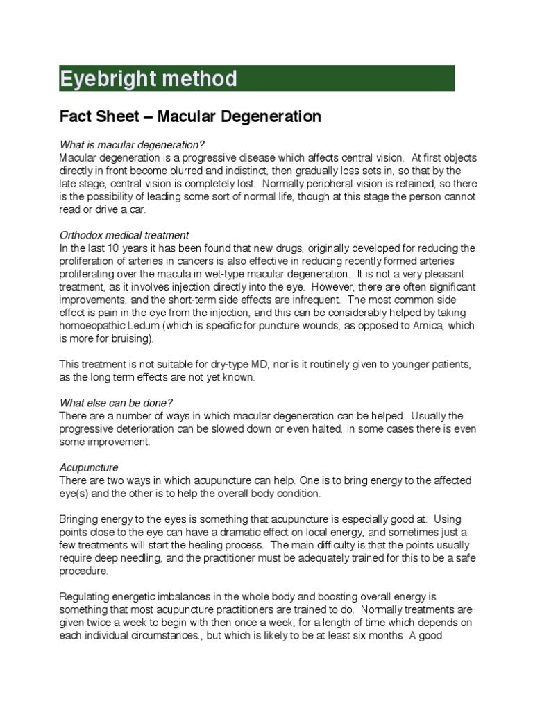 Eyebright Method: Fact Sheet - Macular Degeneration | PDF | Acupuncture ...
