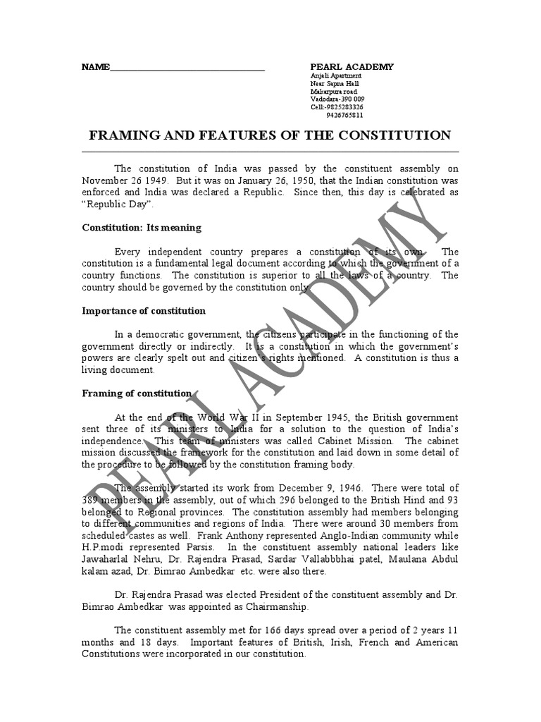 Framing and Features of Constitution | PDF | Government ...